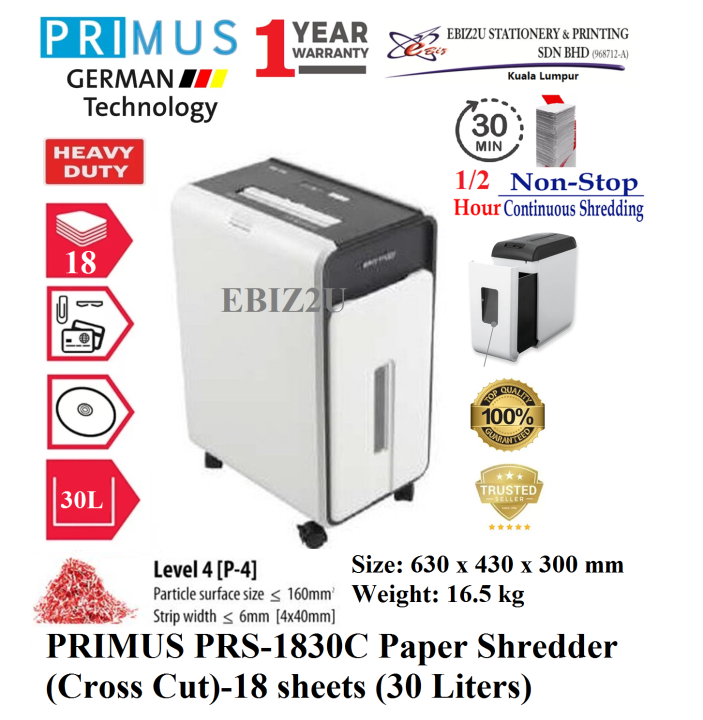 PRIMUS PRS-1830C Paper Shredder (Cross Cut)-18 sheets (30 Liters) Cross ...