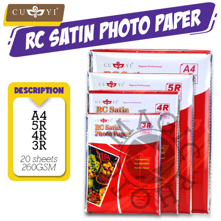 Magic photo CUYI RC Satin Photo Paper 260gsm A4 , 5R , 4R , 3R Size (20 ...