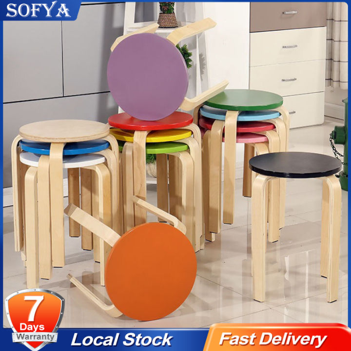 【Bearing 150kg】Dining Room Chair Solid Wood Round Stool Chair iving ...