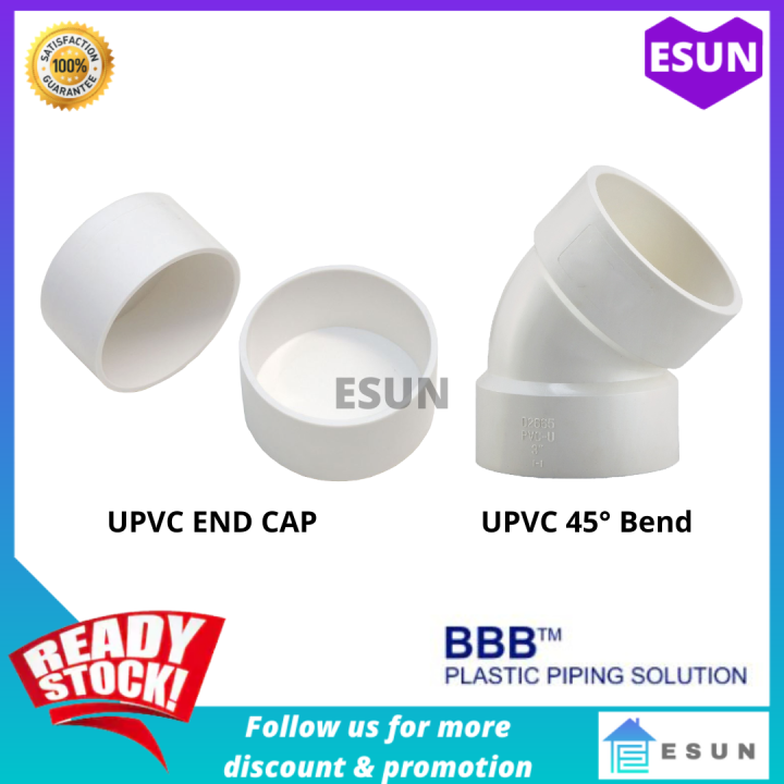 UPVC 45° Bend End Cap Pipe Fitting Connectors Water Pipe Garden ...