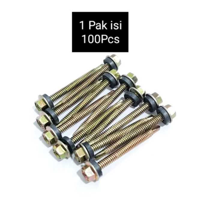 100pcs baut baja ringan roofing/drilling 12x50 panjang 5cm isi 100pcs ...
