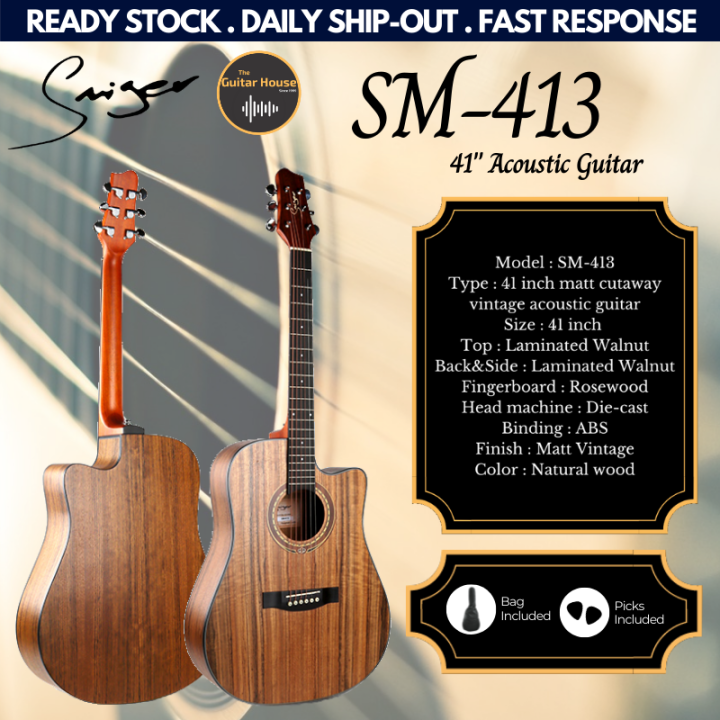 Smiger SM-413 Acoustic Guitar w/Bag, Walnut Vintage | Lazada