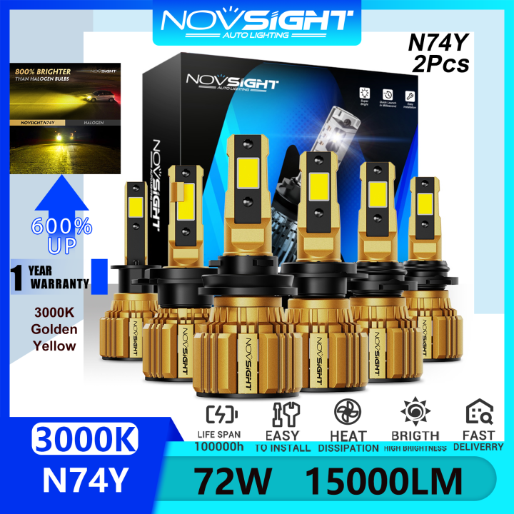 Yellow Light Novsight N74Y LED Headlight Bulb 9005 9006 H1 H4 H7 H11 ...