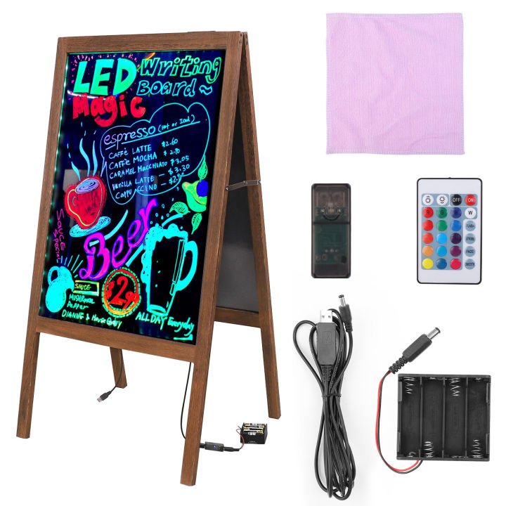 กระดานดำเมนู กระดานดำขาตั้งพื้น 2 ด้าน Led Message Writing Board Double ...