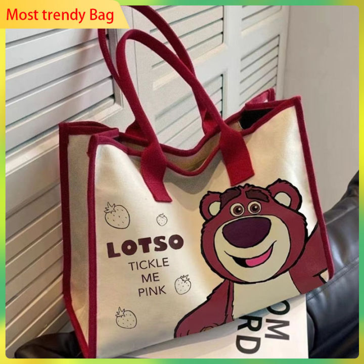 Lotso Canvas Bag For Women Girl 2024 New Cartoon With Zipper Tote Bag ...