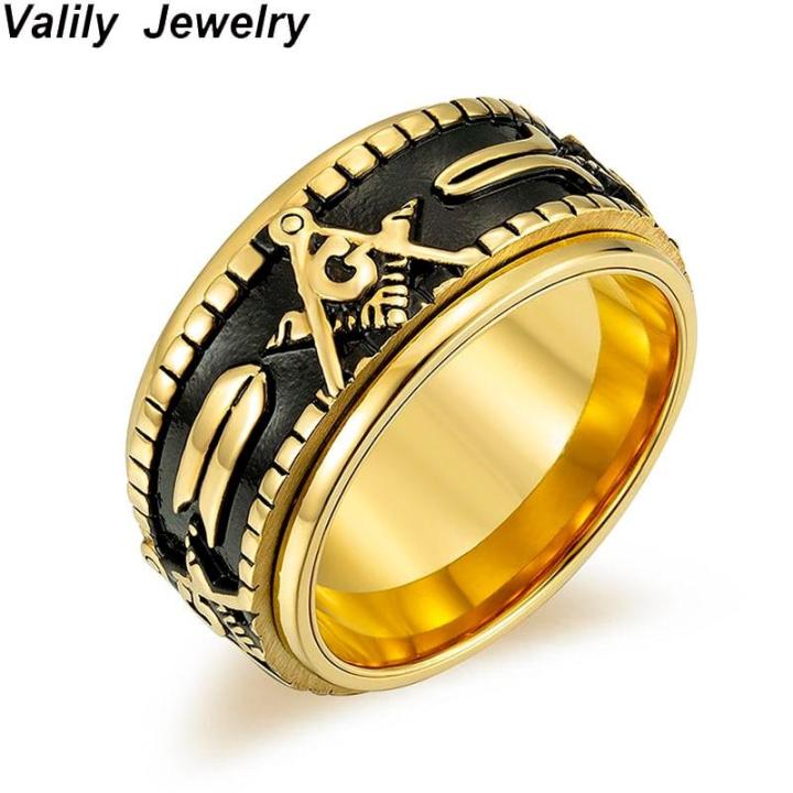 Valily Men s Gold Color Spinner Freemason Ring Stainless Steel Jewelry ...