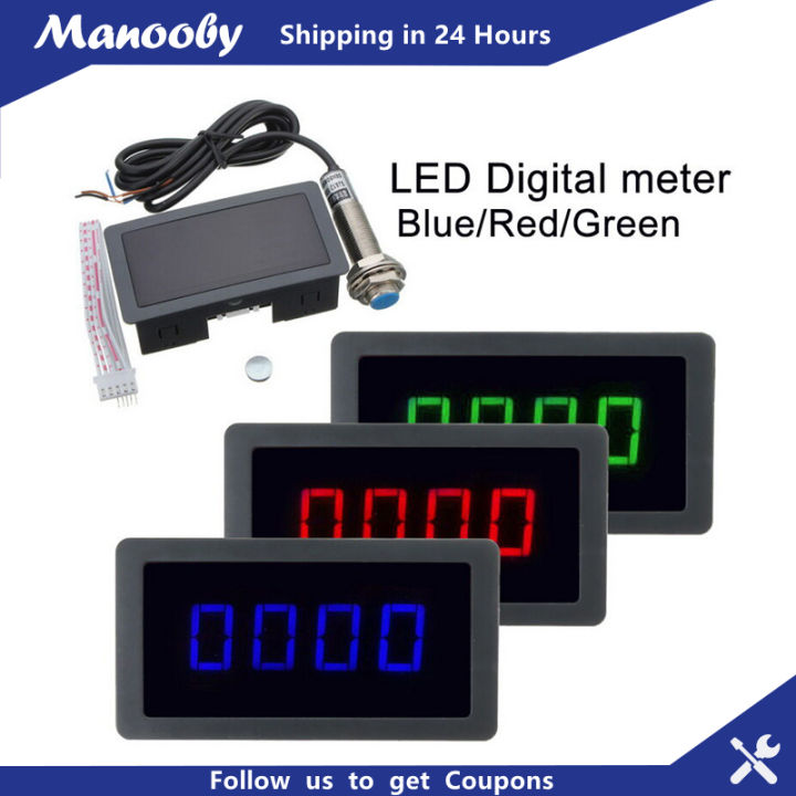 Manooby High-Precision 4 Digital LED Tachometer RPM Gauge Speed Meter ...