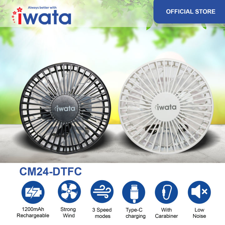 Iwata CM24-DTFC Portable Rechargeable Multi-function Carabiner Fan ...