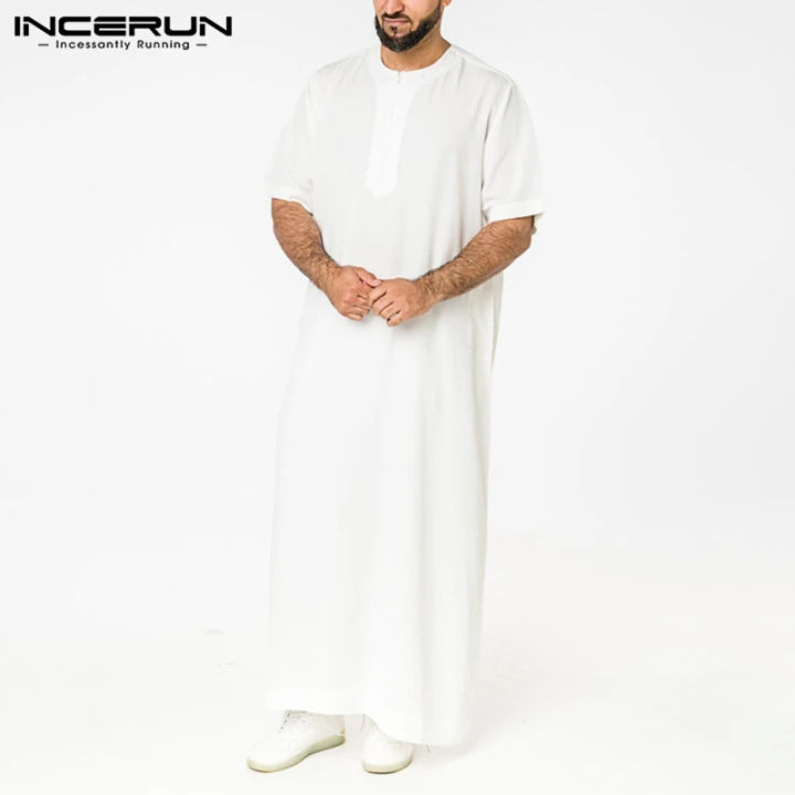 INCERUN Mens Muslim Clothing Thobe Saudi Arab Short Sleeve Islamic ...