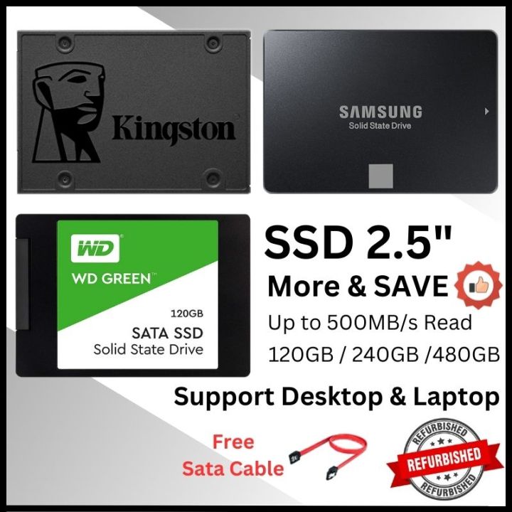 [Local Stock] Used SSD 2.5" 120GB 240GB 480GB Desktop Laptop Internal ...