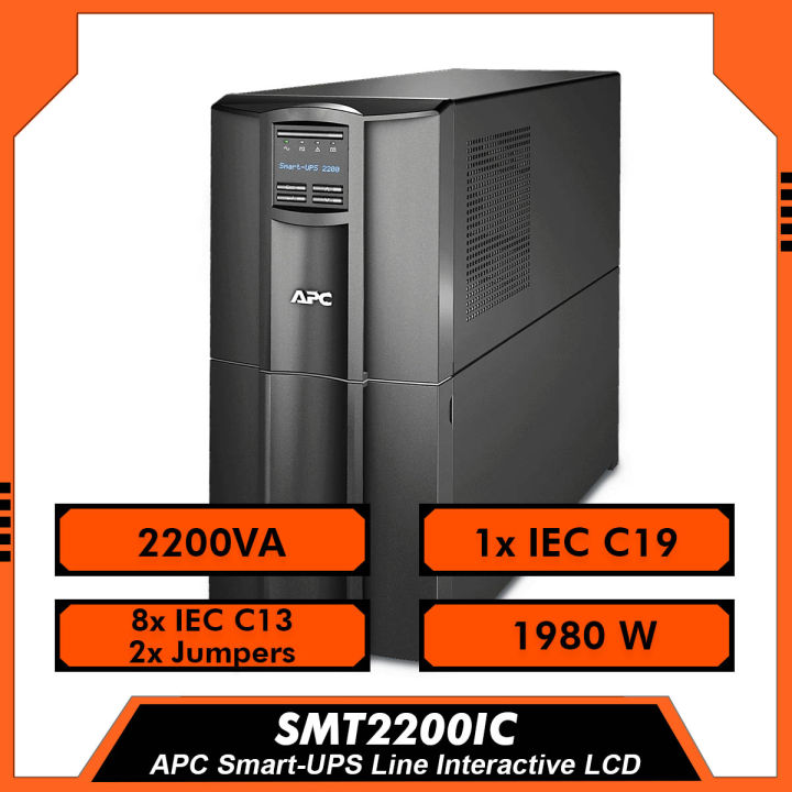 APC SMT2200IC Smart-UPS, Line Interactive, 2200VA, Tower, 230V, 8x IEC C13+2x IEC C19 outlets ...
