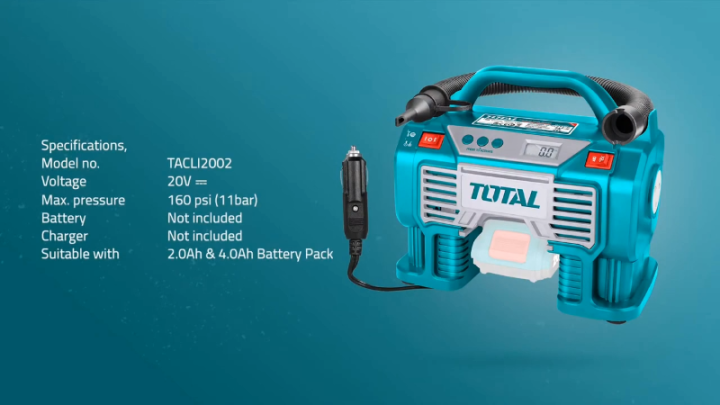 TOTAL 20V Li-Ion Auto Air Compressor (TACLI2002) | Lazada
