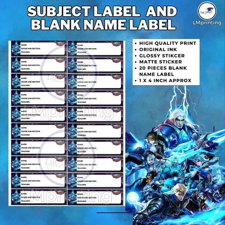 LUCSMART printsNcrafts MOBILE LEGEND THEMED Subject and Name Label Set ...
