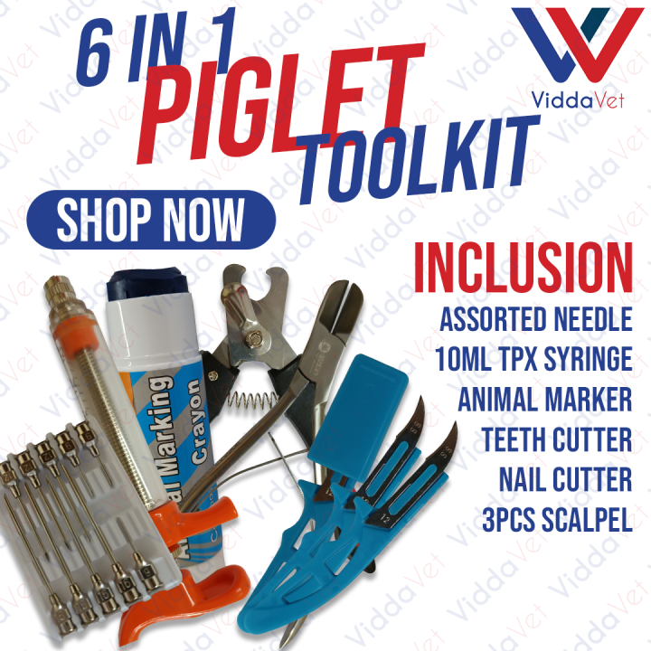 6in1 Piglet Toolkit Ass. needles 10ml TPX Syringe, animal marker, teeth ...