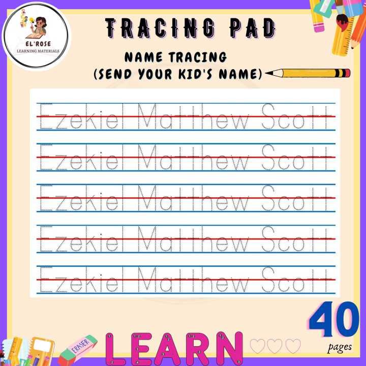 TRACING NAME ALPHABET NUMBERS LINES & SHAPES WORKSHEET PAD 40 PAGES ...