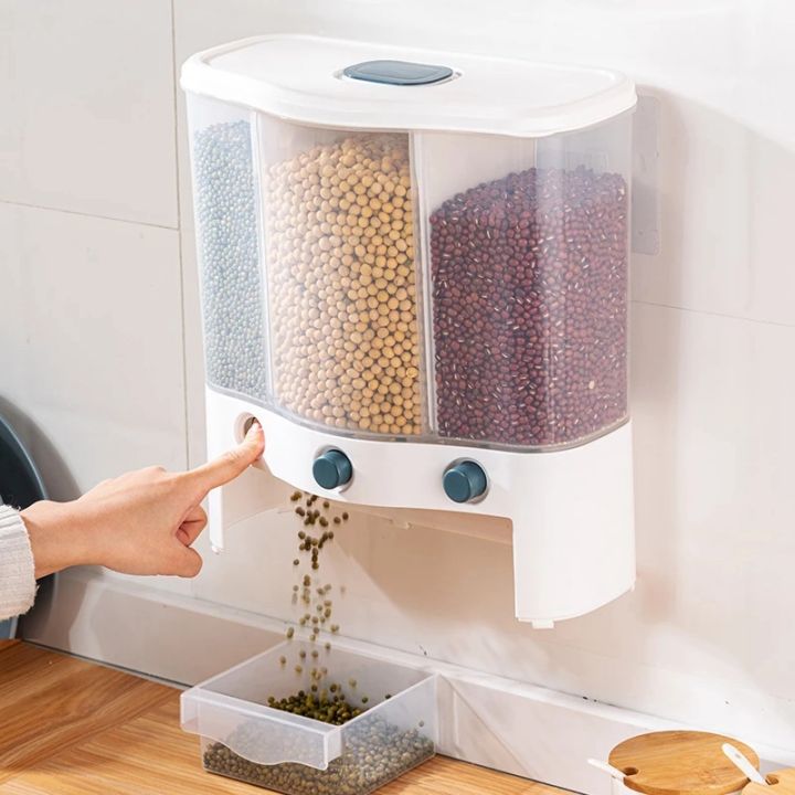 () 6L Wall Mounted Rice Bucket Rice Cereal Dispenser Grains Storage Box ...