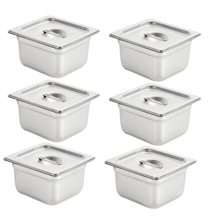 6 Pack Anti-Jam Slotted Hotel Pans with Lids, 1/6 Size 4 Inch Deep ...
