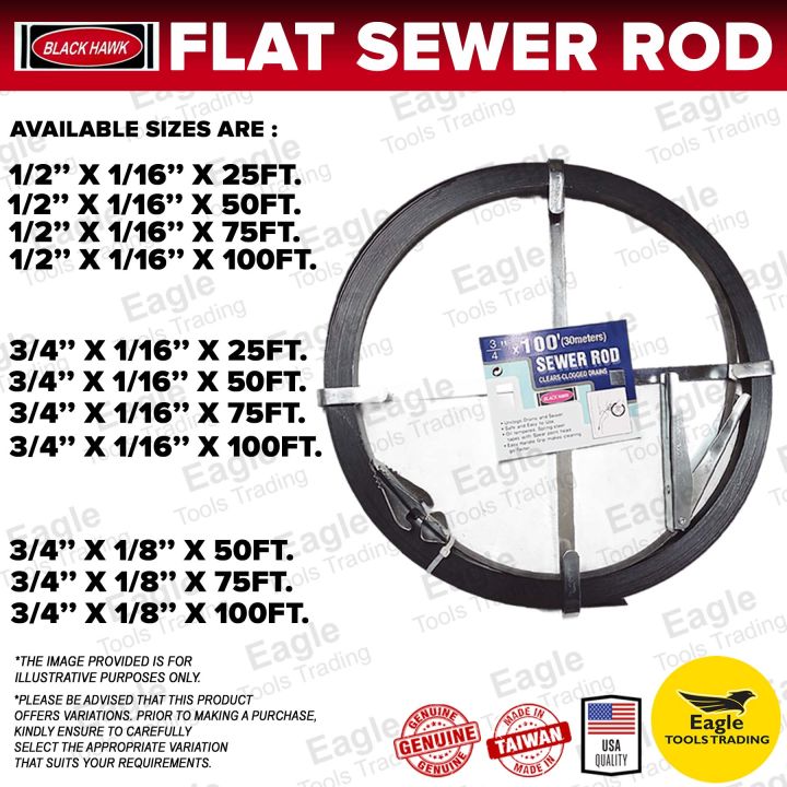 Black Hawk Flat Sewer Rod | Plehe | Panundot | 2" thru 4" pipe | CHOOSE ...