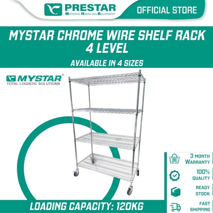 PRESTAR MHE MYSTAR Wire Shelf Rack 4 Tiers Heavy Duty Storage Shelving ...
