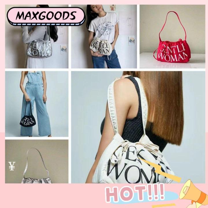MAXG จุได้มาก กระเป๋าแบบสะพายไหล่ การพิมพ์ตัวอักษร GW ผู้หญิงไม่มีกาว ถุงกึ่งขนมจีบ แฟชั่นสำหรับ ...