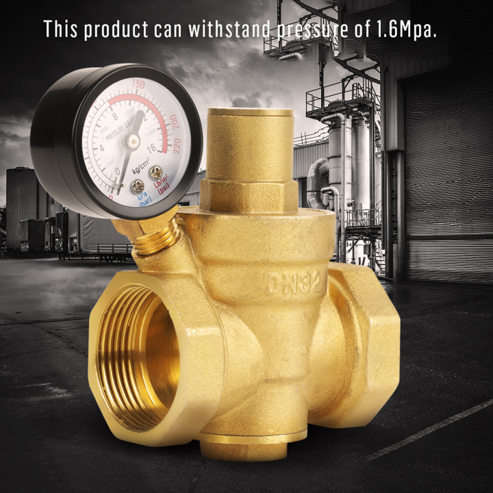 BSP DN32 Brass Water Pressure Reducing Valve with Adjustable Gauge Flow ...
