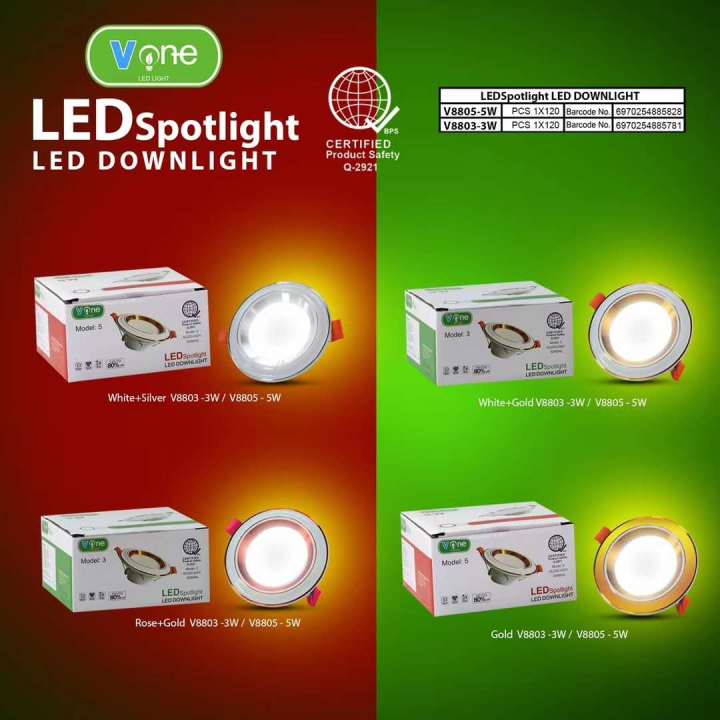 VONE 3W/5W LED Tri-color Downlight (gold , white gold, white silver ...