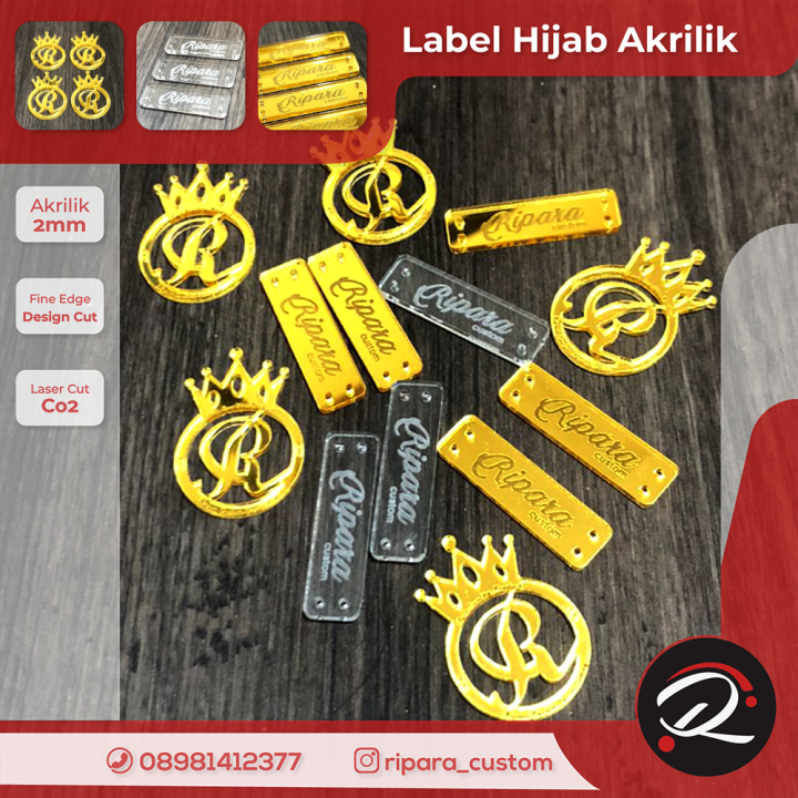 50pcs Label Hijab Brand Custom Akrilik Gold / Silver / Bening / Hitam ...