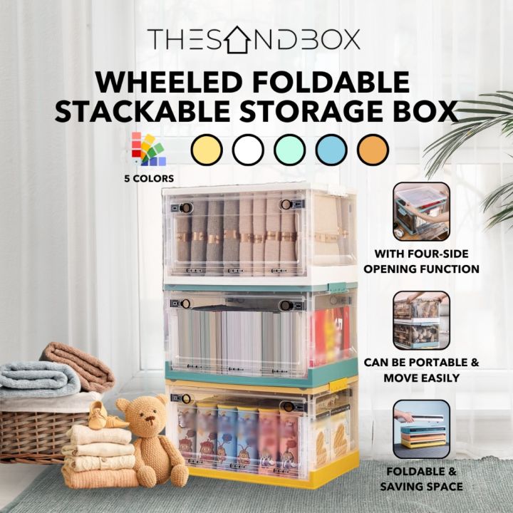 Wheeled Foldable Stackable Storage Box [ Transparent Collapsible ...