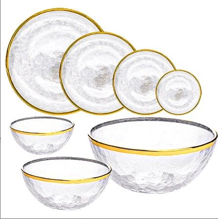 Glasspak 3 Sizes Round Glass Plate Round Glass Bowl With Gold Rim ...