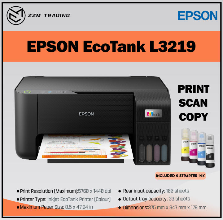 Epson L3219 Eco Tank All-in-one Ink Jet Printer printing, copying ...