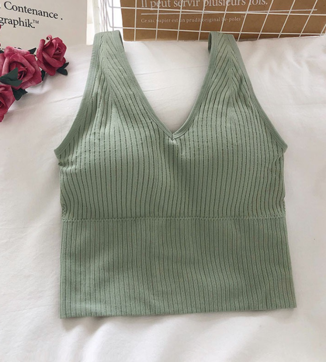 VIVENA Korean Style Rib Knit Sando Crop Top Padded Brallete NY2002 | Lazada PH