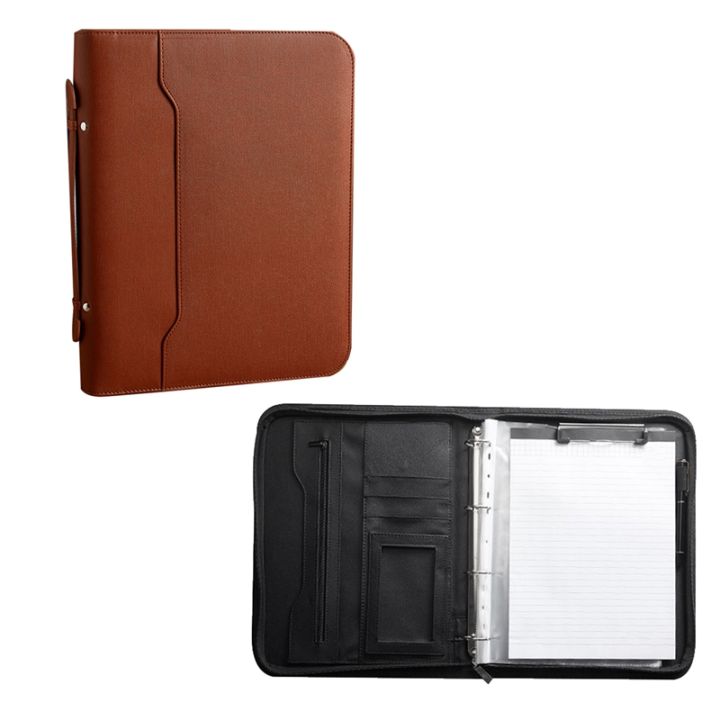 (YERF) Zippered Portfolio Organizer, Leather Padfolio Binder ...