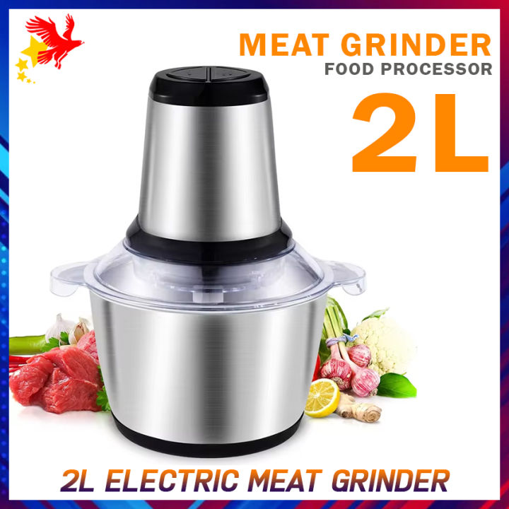 2L Meat Grinder Food Processor Stainless Steel Blade Multi-function Electric Grinder Two Speed ...