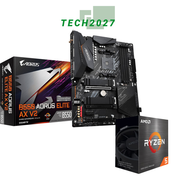 AMD Ryzen 5 5600G 3.9 GHz Six-Core AM4 Processor with GIGABYTE B550 AORUS ELITE AX V2 DDR4 ATX ...