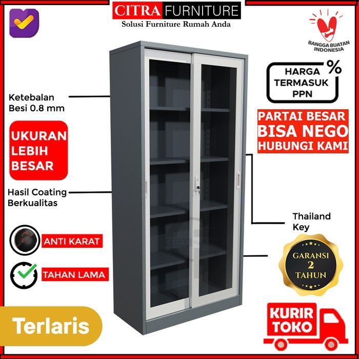 Lemari Arsip Besi 2 Pintu Sliding Pintu Kaca| Kantor | Geser |Sleding | Lazada Indonesia