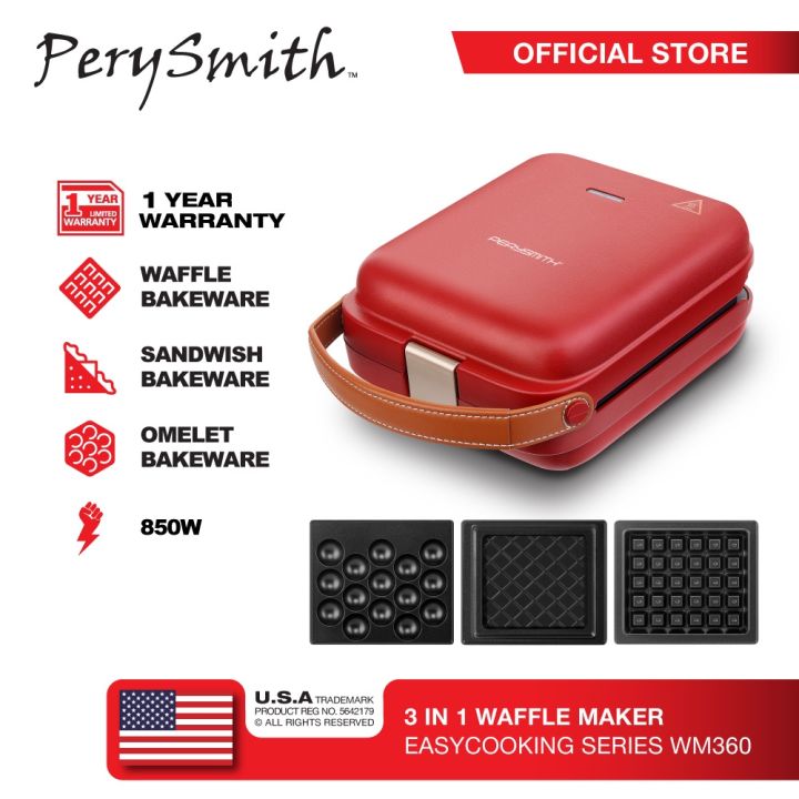 [New Style] PerySmith WM360 Waffle Maker 3 in 1 Mini Electric Sandwich ...