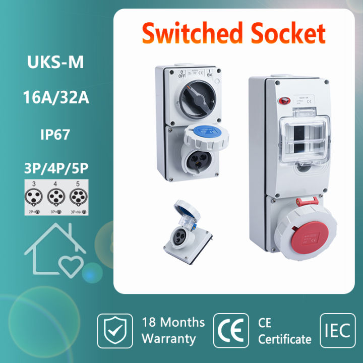 IP67 Waterproof 5Pin 32A Cee Socket On Off Switch CEE Outlet Wall Mount ...