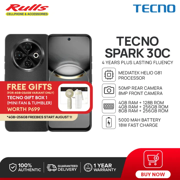 TECNO Spark 30C Smartphone | 8GB+256GB / 4GB+256GB / 4GB+128GB | Helio G81 Processor | 50MP ...
