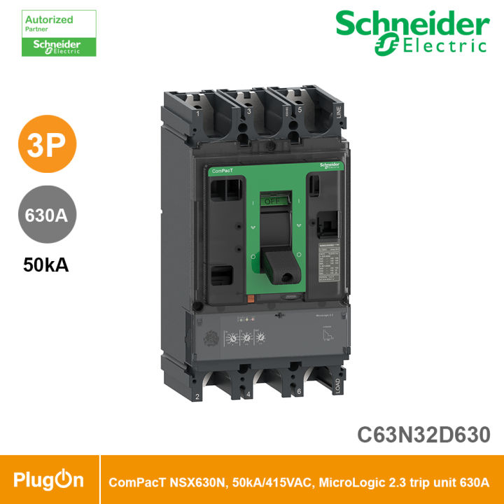 Schneider Electric Circuit breaker, ComPact NSX630N, 50kA/415VAC, 3 ...