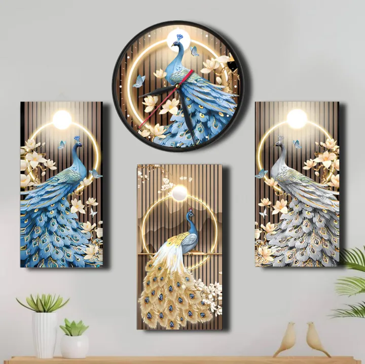 Walldecor Jam Dinding Minimalis SET Hiasan Dinding Burung Merak 3D ...