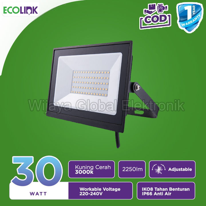 [Bisa COD] - Lampu Sorot LED Ecolink 30 Watt GARANSI 1 TAHUN Putih dan Kuning Ready Kap Tembak ...