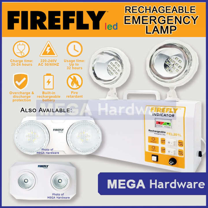 Firefly LED Rechargeable Emergency Light Lamp Dual Optic Twin Head ...