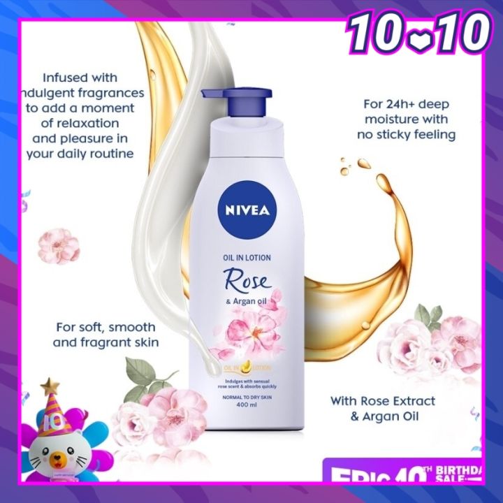 NIVEA Body Lotion 400ml Rose & Argan Oil Deep Moisture Non Greasy ...