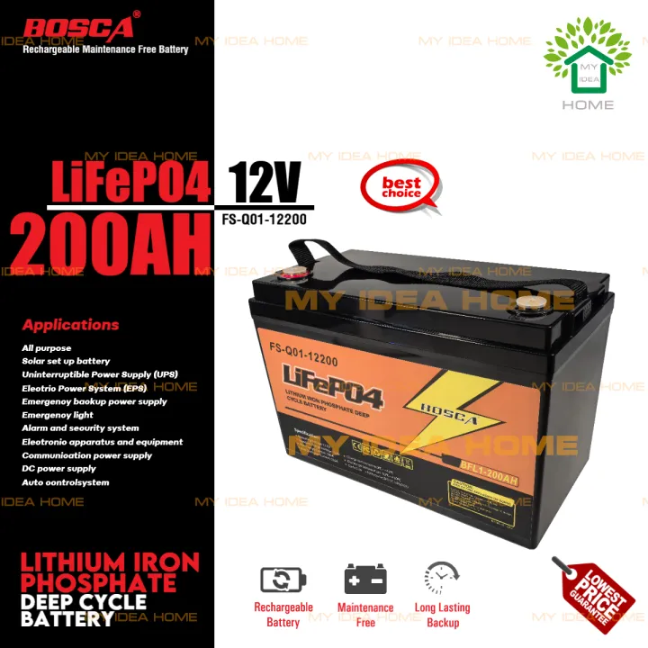 Bosca 12V 200AH LiFeP04 Lithium Iron Phosphate Deep Cycle 12.8V Battery ...