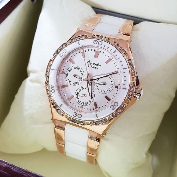 Alexandre Christie Original AC2294 Jam Tangan Wanita Keramik Putih ...
