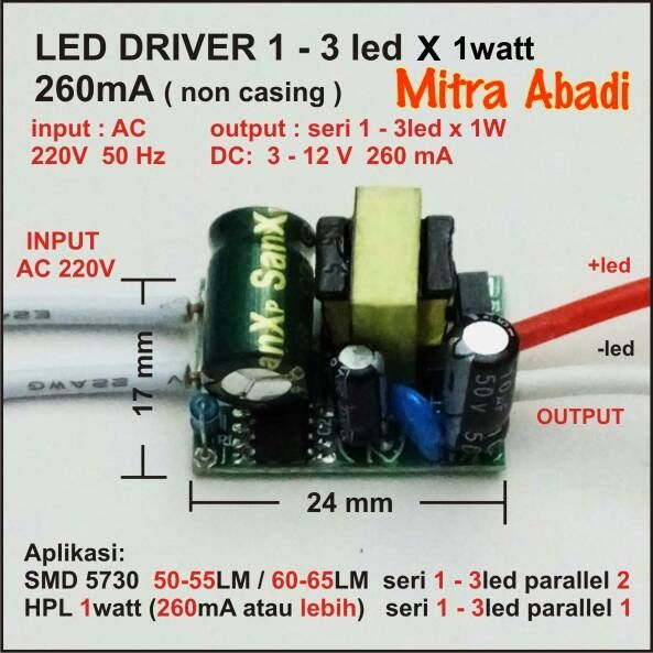 LED Driver 1-3x1 Watt 260 mA AC - DC Tanpa Casing | Lazada Indonesia