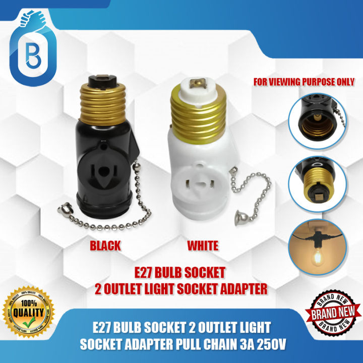 E27 BULB SOCKET 2 OUTLET LIGHT SOCKET ADAPTER PULL CHAIN 3A 250V ...