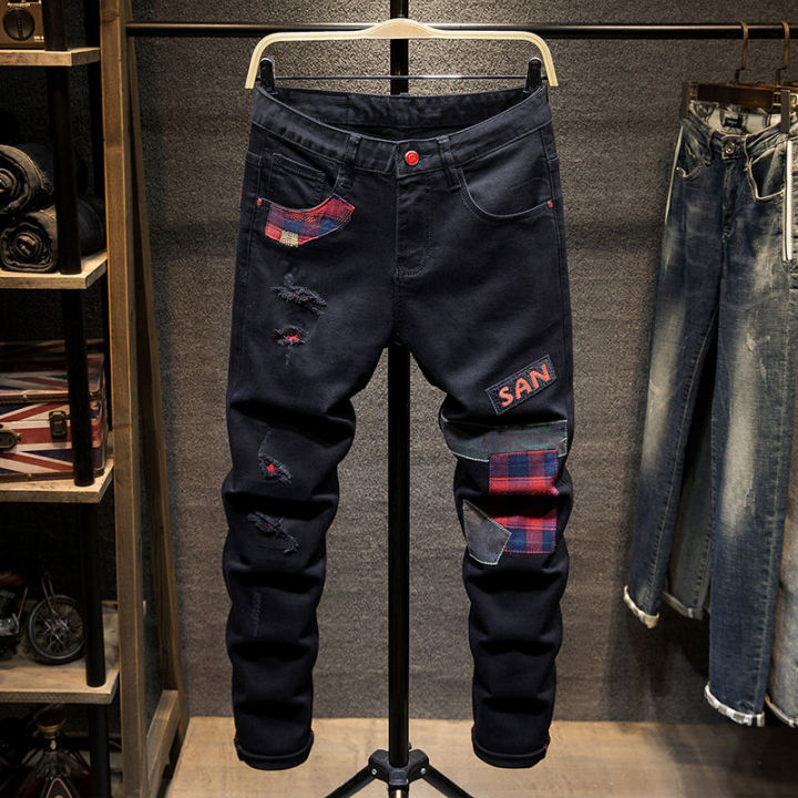 MIKEJIE Men's Jeans Black Fashion Brand Personality High-end Panel ...