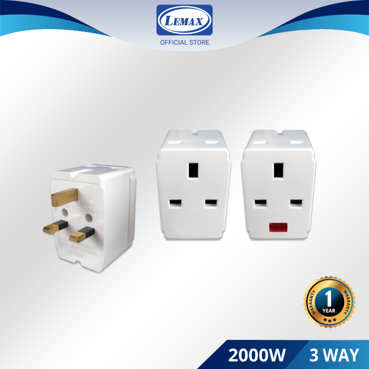 LMX 3 Way Adaptor with Neon Light 13A Adapter Plug Extension (S509 ...