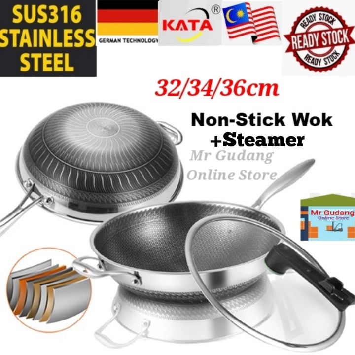 Upgrade KATA SUS316 Stainless Steel Honeycomb Pan Steamer Non-Stick Wok ...